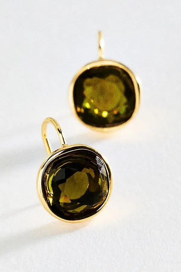 Anthropologie Bezel Cushion French Hook Earrgs - Olive