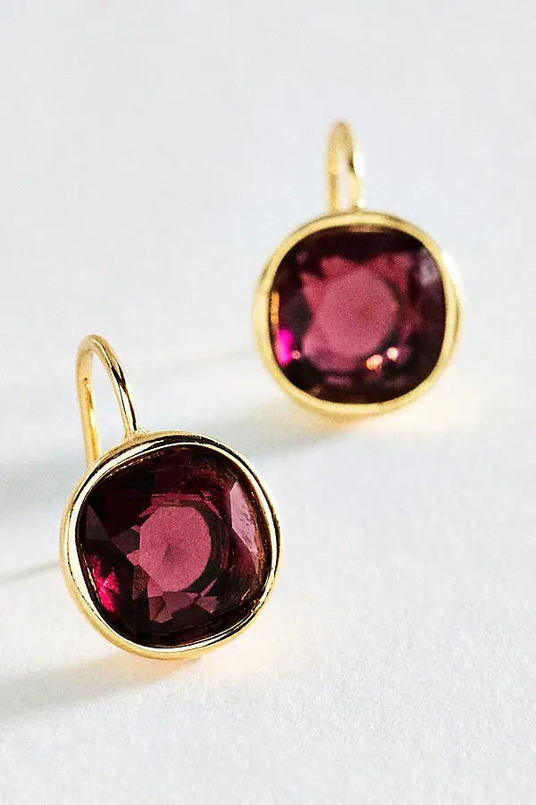 Anthropologie Bezel Cushion French Hook Earrgs - Wine