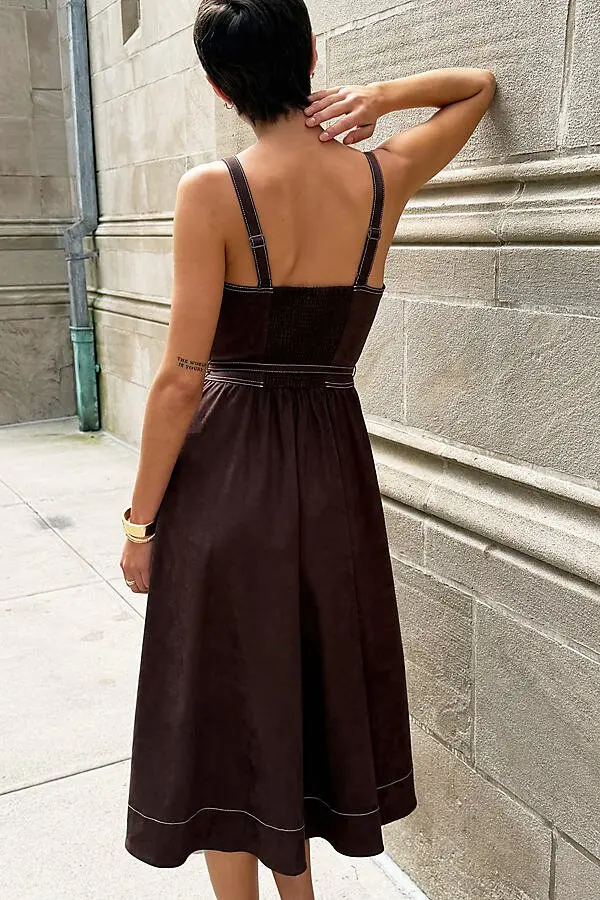 MARE MARE Faux Suede Seamed Midi Dress