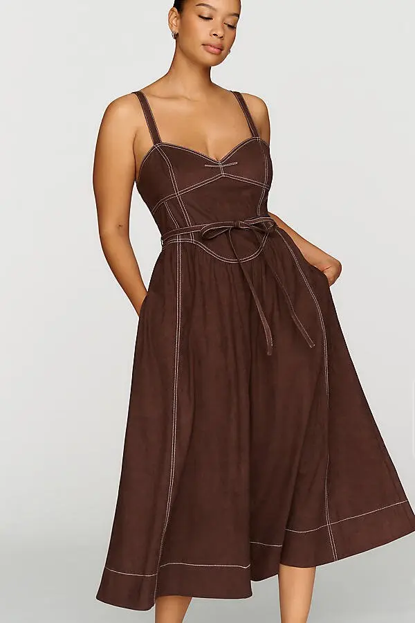 MARE MARE Faux Suede Seamed Midi Dress