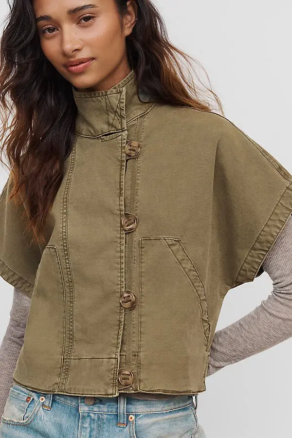 PILCRO Short Sleeve Buttondown Shirt Jacket