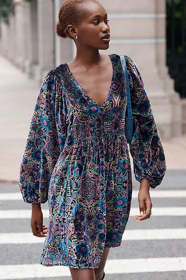 Anthropologie Burnout Velvet Mi Dress