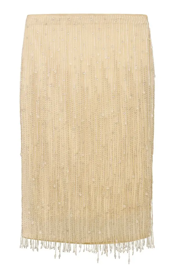 LoveShackFancy Giavanna Disco Beaded Fringe Midi Skirt