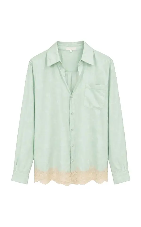 LoveShackFancy Hudley Contrast Lace-trim Silk-blend Shirt