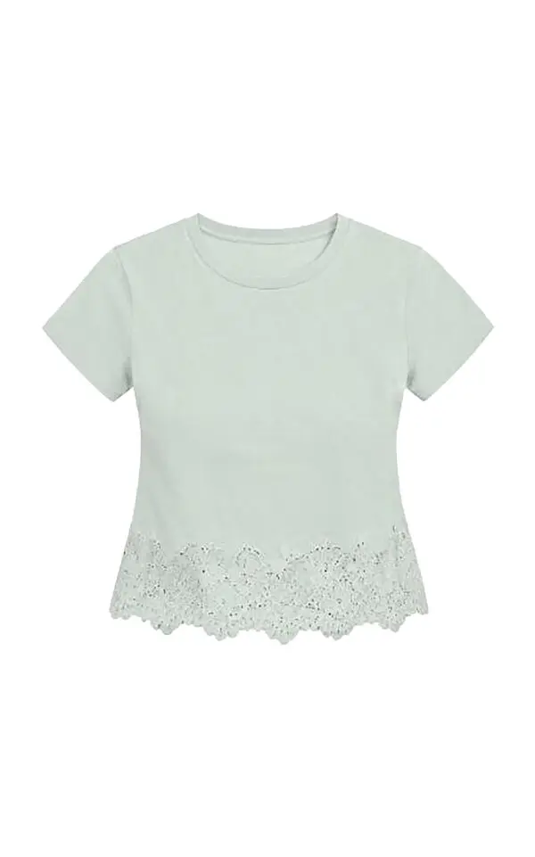 LoveShackFancy Avelina Cotton Tee - Light Blue