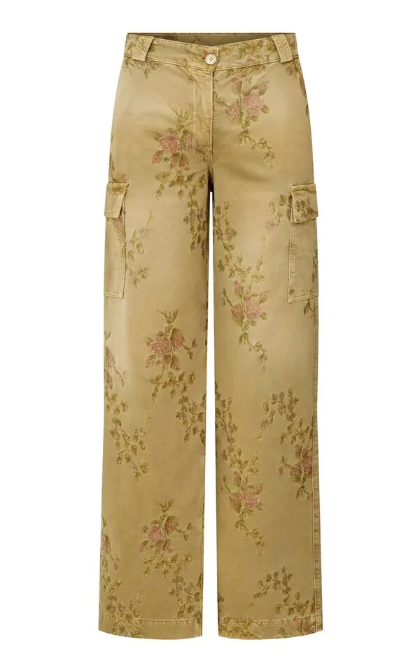 LoveShackFancy Tempie Embroidered Cotton Pants - Olive