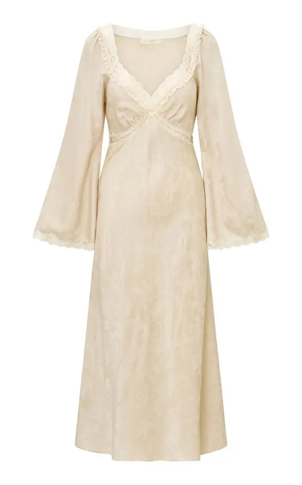LoveShackFancy Alderton Solid Jacquard Maxi Dress - Light Grey