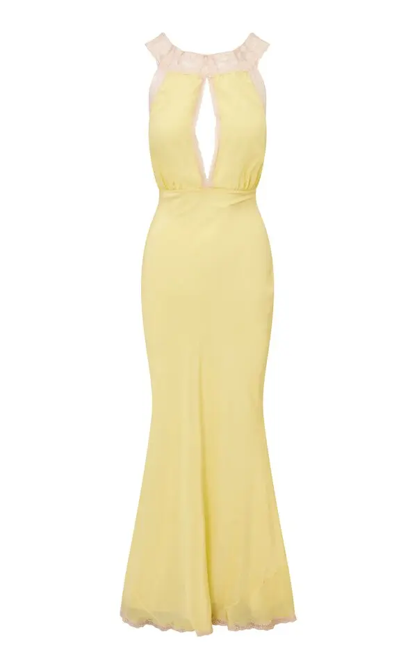 LoveShackFancy Baudelaire Washed Silk Slip Dress - Yellow