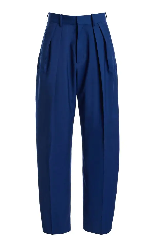 KALLMEYER Joel Pleated Wide-leg Virgin Wool Pants - Blue
