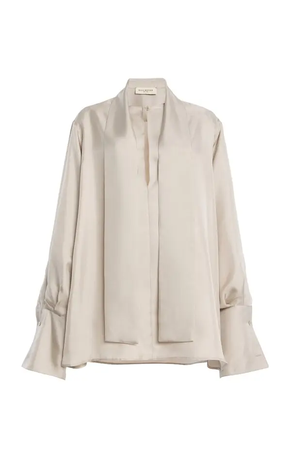 KALLMEYER Merryn Keyhole Silk Top - Light Grey
