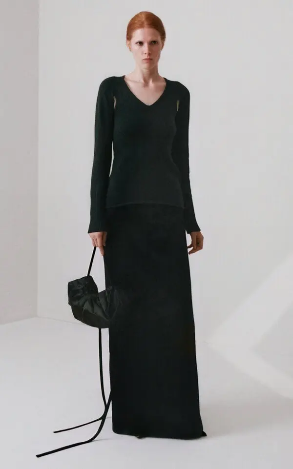 COLLEEN ALLEN Straight Silk Duchesse Maxi Skirt