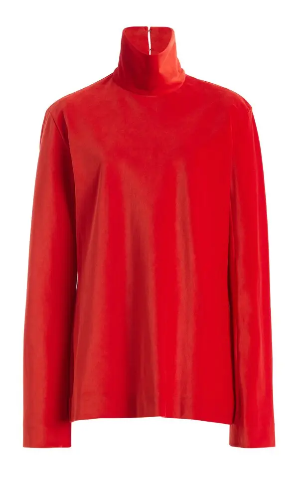 COLLEEN ALLEN Cotton Velvet Turtleneck Top - Orange