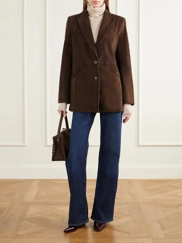 Veronica Beard Maci Dickey Paneled Suede Blazer
