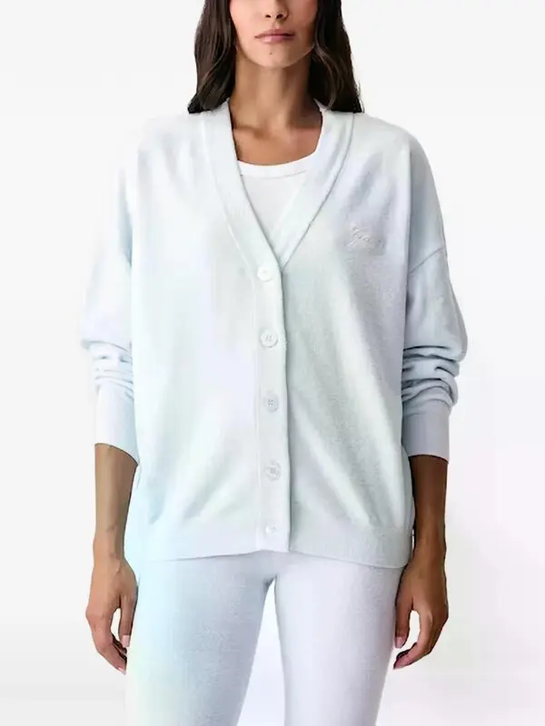 Guess Aria Logo-embroidered V-neck Cardigan - Blue