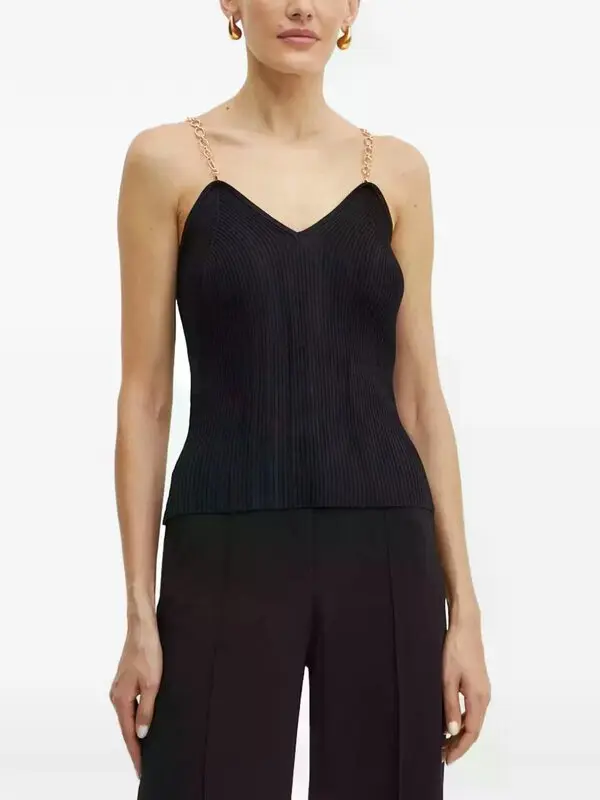 MORGAN Musto Chain-link Strap Ribbed-knit Top - Black