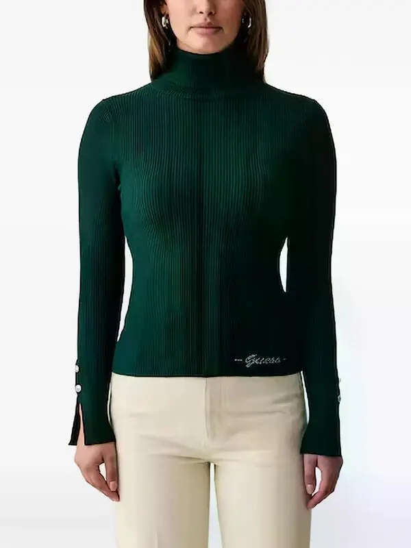 Guess Ribbed-knit Button-cuff Sweater - Brown