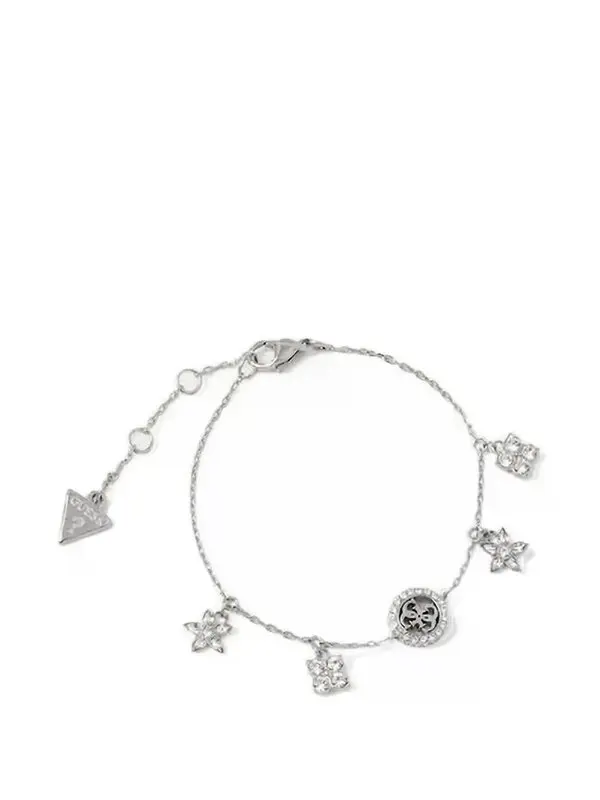 Guess Secret Garden Crystal-embellished Logo-plaque Bracelet - Silver