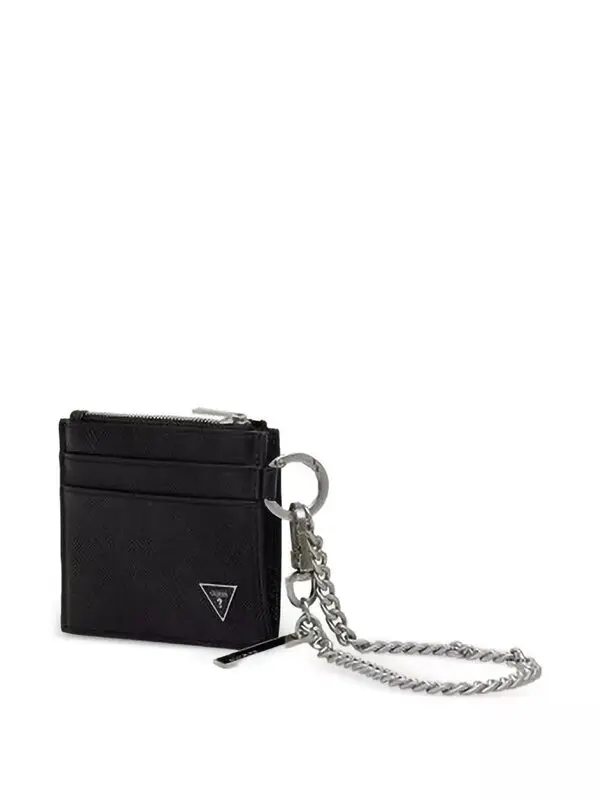 Guess Milano Saffiano-leather Chain-link Card Holder - Black
