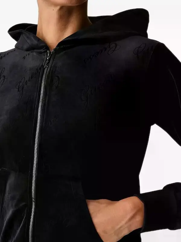 Guess Loren Logo-embossed Velour Hoodie