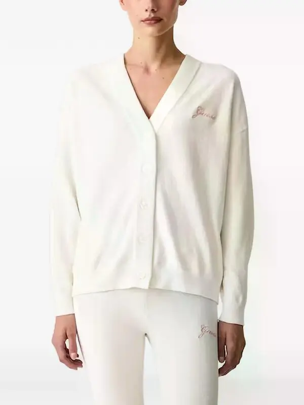 Guess Aria Logo-embroidered V-neck Cardigan