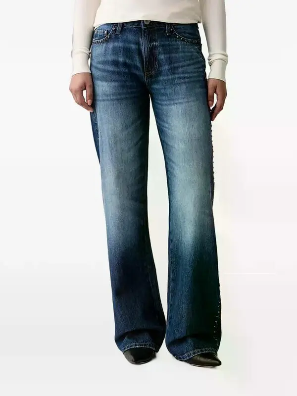 Guess Stud-embellished Logo-plaque Wide-leg Jeans