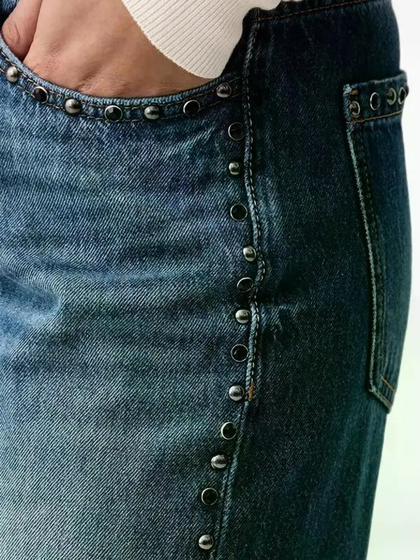 Guess Stud-embellished Logo-plaque Wide-leg Jeans