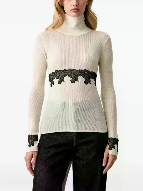 Patrizia Pepe Lace-trim Ribbed Turtleneck Sweater