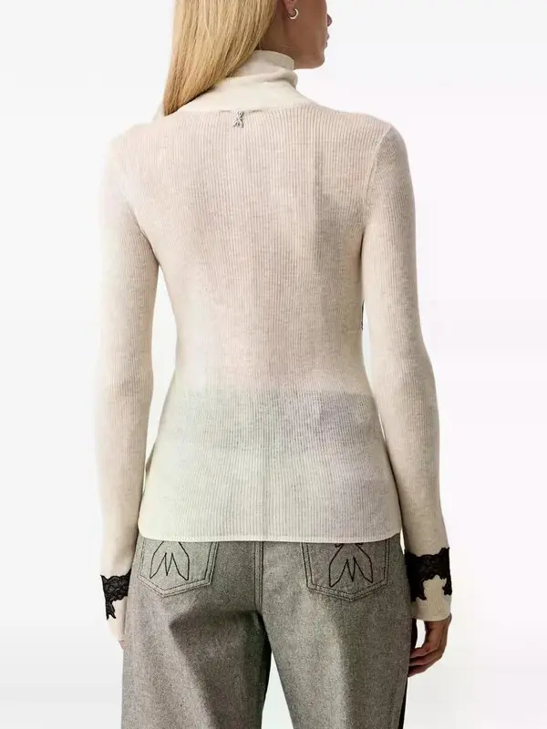 Patrizia Pepe Lace-trim Ribbed Turtleneck Sweater
