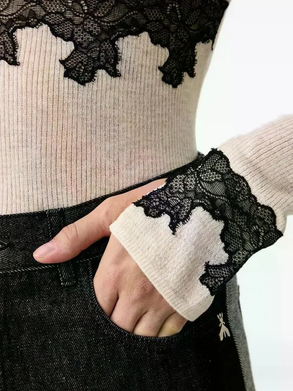 Patrizia Pepe Lace-trim Ribbed Turtleneck Sweater