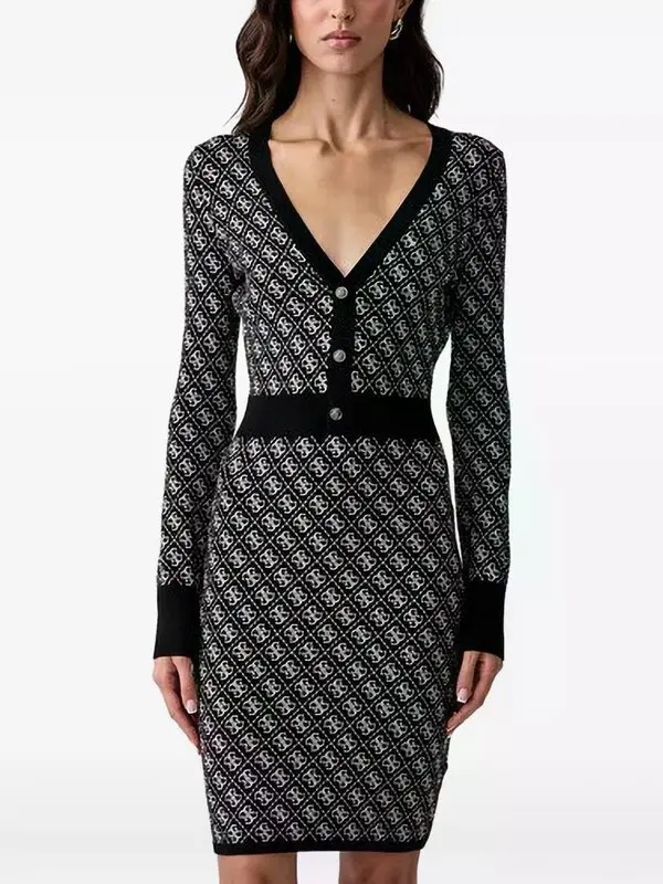 Guess Logo-pattern V-neck Mini Dress