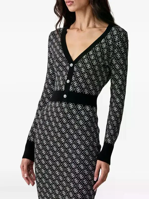 Guess Logo-pattern V-neck Mini Dress