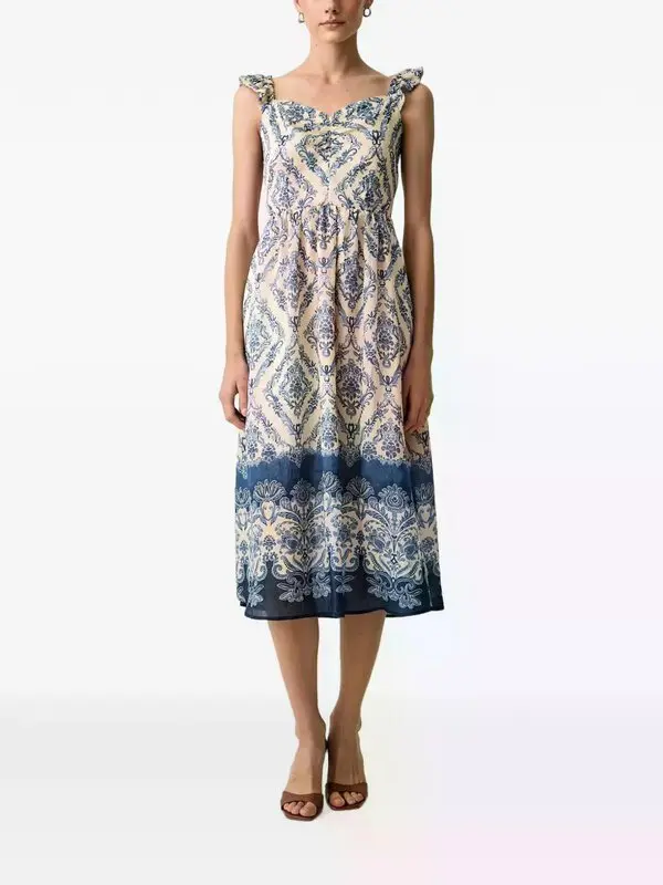 MORGAN Ruffled Damask-print Midi Dress