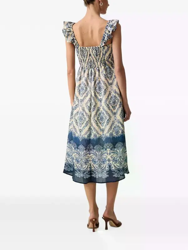 MORGAN Ruffled Damask-print Midi Dress