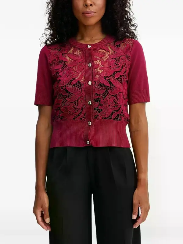 MORGAN Lace-panelled Short-sleeve Cardigan