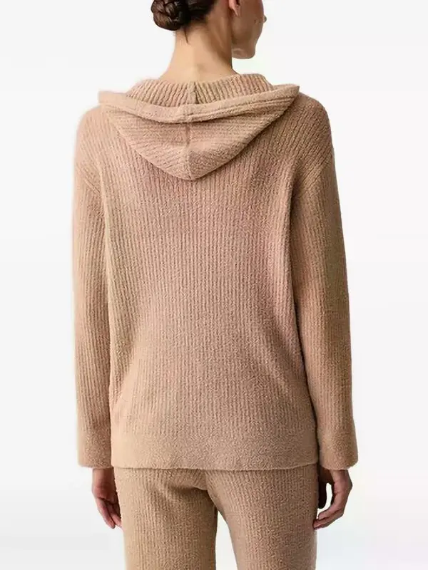 Guess Ribbed-knit Logo-embroidered Hoodie