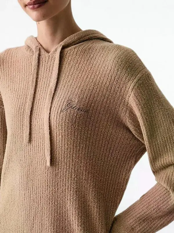Guess Ribbed-knit Logo-embroidered Hoodie