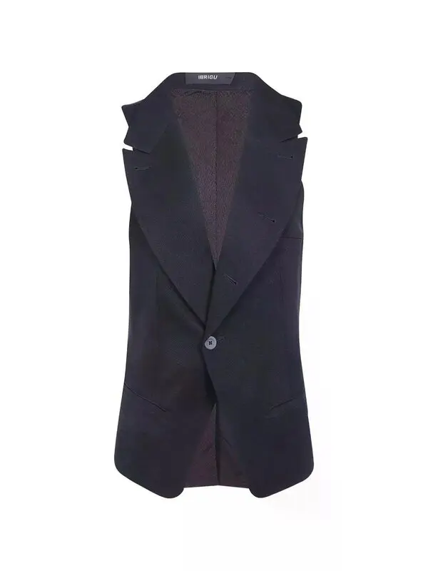 IBRIGU Haori Jacquard-weave Notched-lapels Gilet - Black