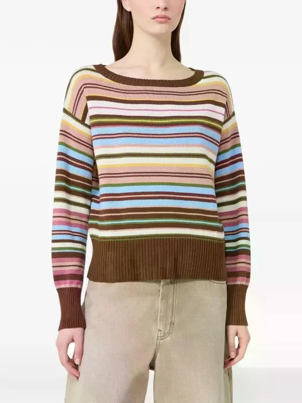 Max Mara Boat-neck Striped Sweater - Brown