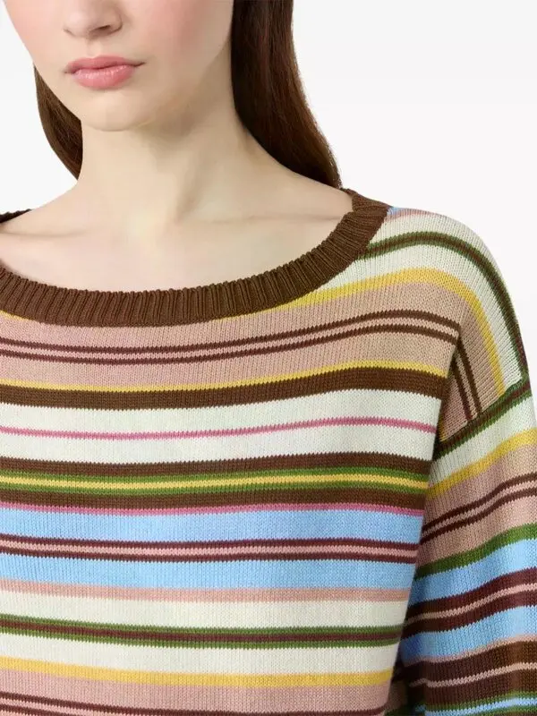 Max Mara Boat-neck Striped Sweater - Brown
