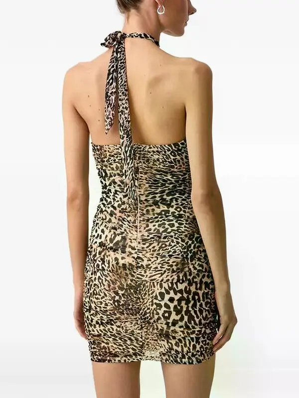 Guess Zaya Leopard-print Ruched Mini Dress - Brown