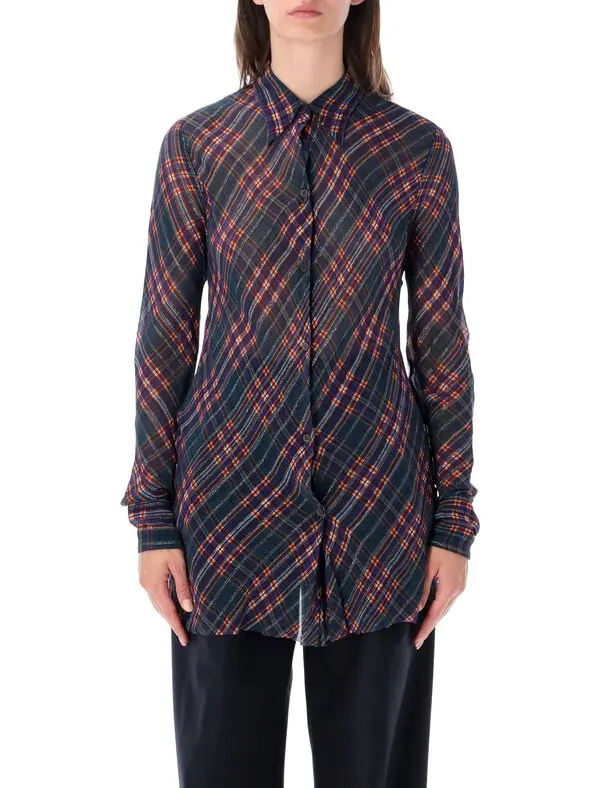 Dries Van Noten Plaid Long Sleeve Button-front Shirt - Blue