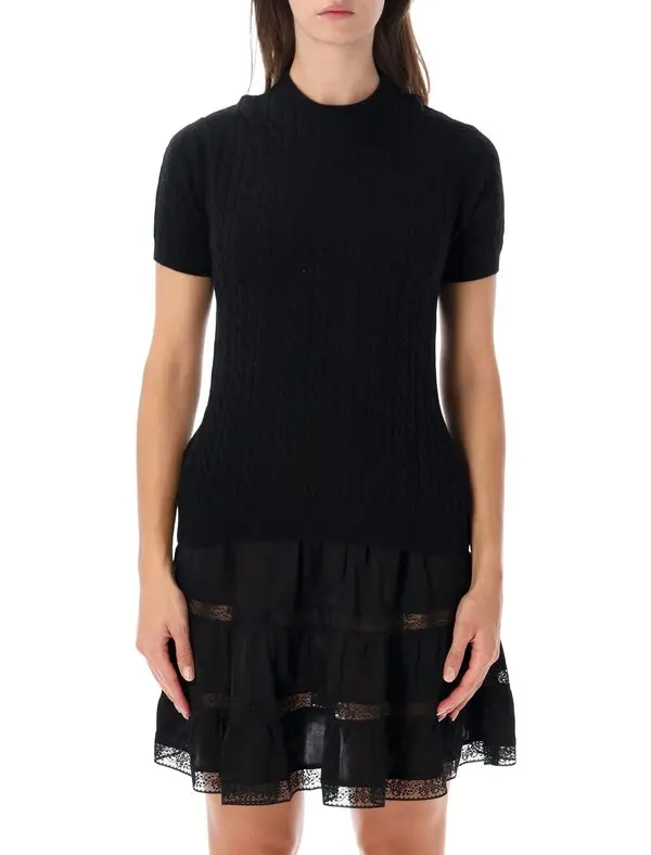 Gimaguas Textured Knit Mini Dress With Lace Trim - Nero