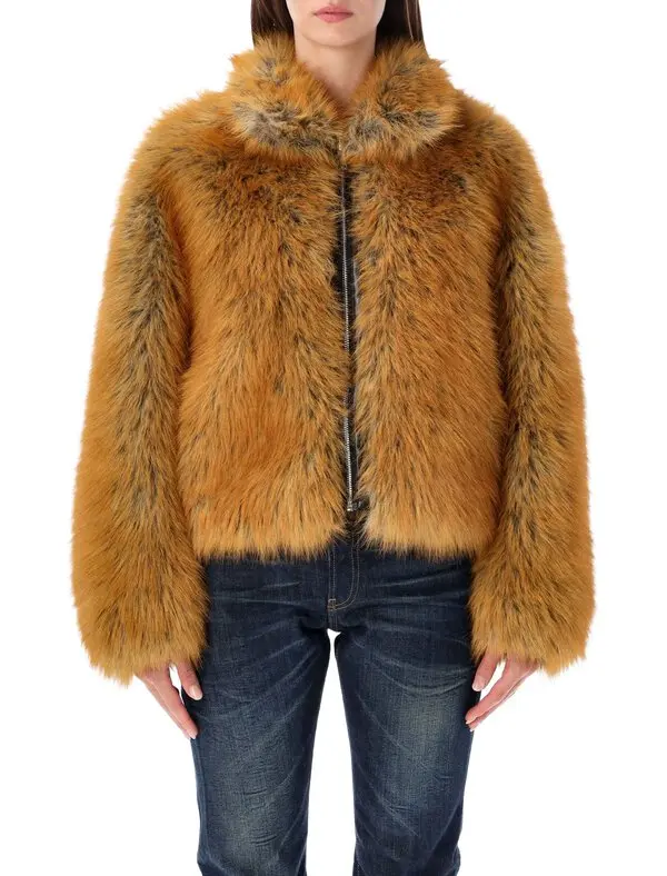 SWORD 6644 Faux Fur Zip Front Jacket - Rosso