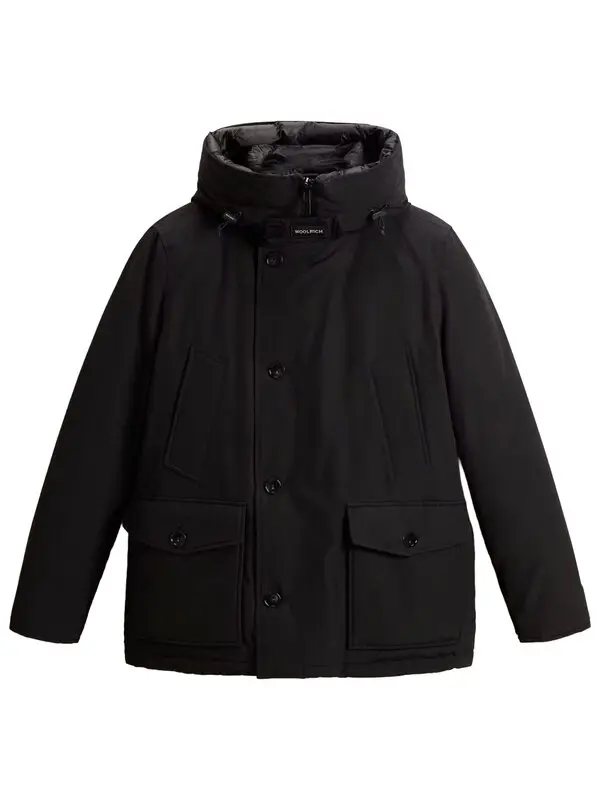 Woolrich Chevron Quilted Hooded Jacket With Ribbed Cuffs And Multiple Pockets - Nero