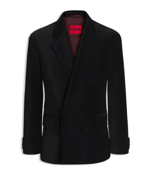 Hugo Double-breasted Velvet Blazer With A Modern Fit