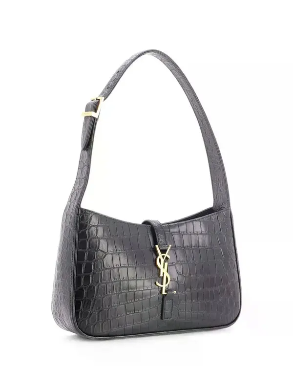 Saint Laurent Le 5 A 7 Crocodile Embossed Leather Small Hobo Bag