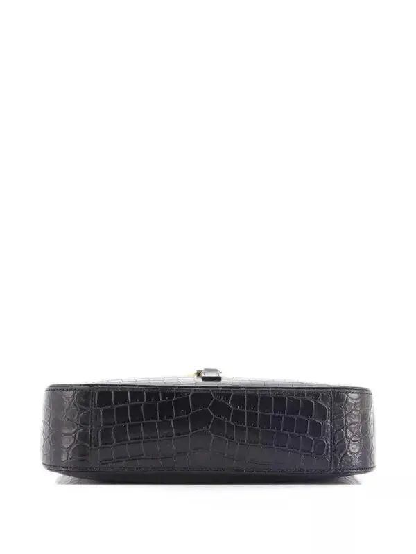 Saint Laurent Le 5 A 7 Crocodile Embossed Leather Small Hobo Bag