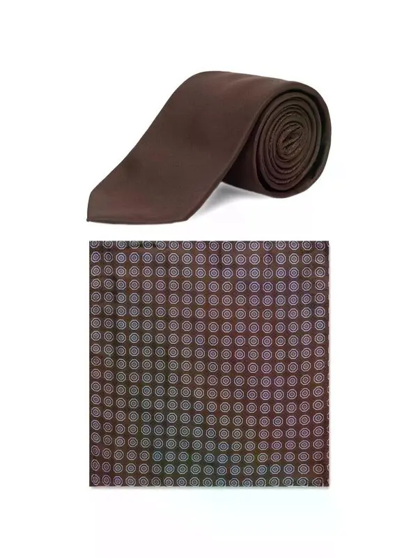 Michael Kors Geometric-pattern Tie And Pocket Square Set - Brown