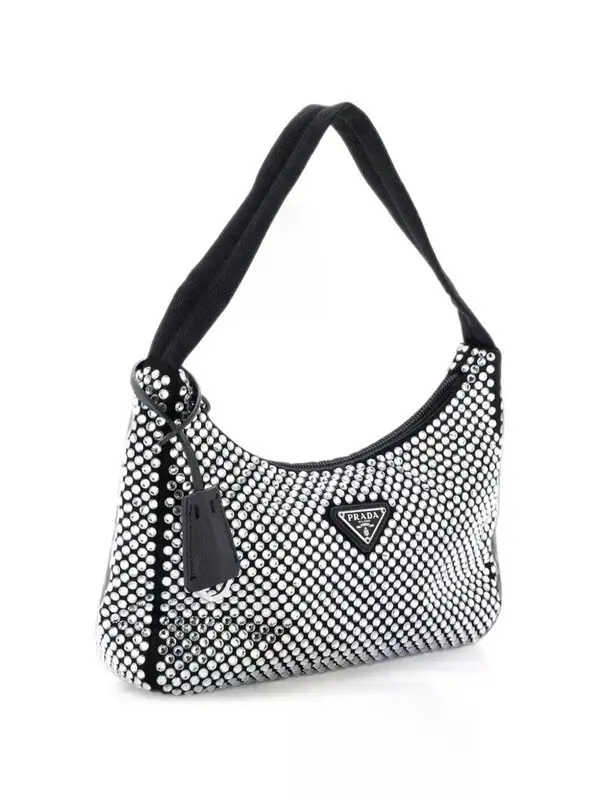 Prada Re-edition 2000 Crystal Embellished Satin Mini Hobo Bag