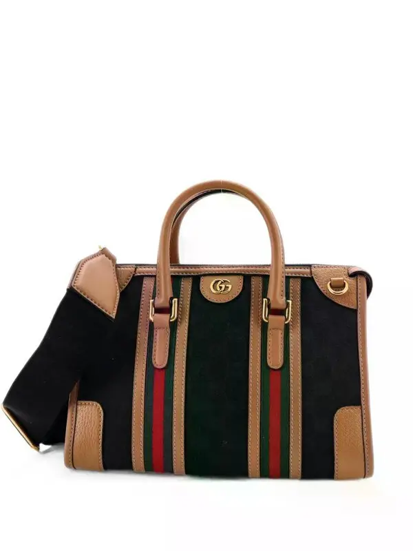 Gucci Bauletto Top Handle Bag Gg Canvas And Leather Small Satchel